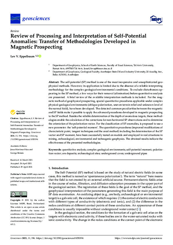 (PDF) Review of Processing and Interpretation of Self-Potential Anomalies: Transfer of ...