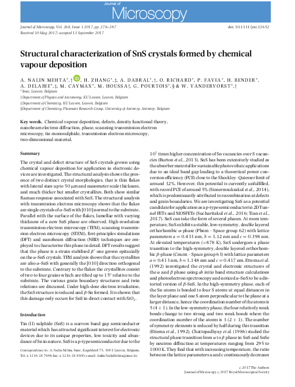 (PDF) Structural characterization of SnS crystals formed by chemical ...