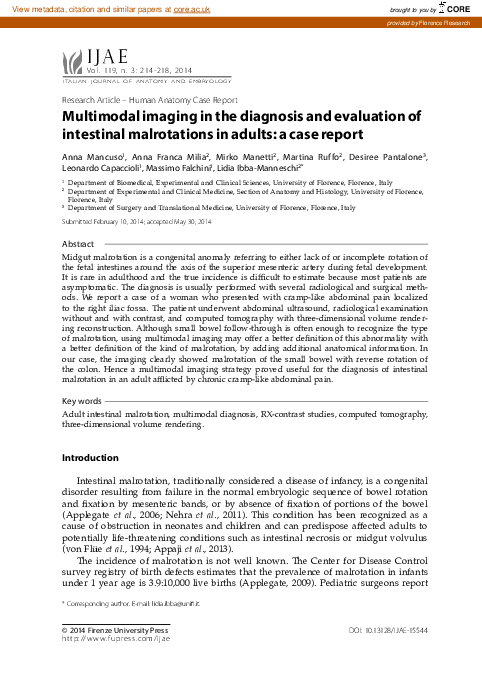 Pdf Multimodal Imaging In The Diagnosis And Evaluation Of Intestinal Malrotations In Adults A