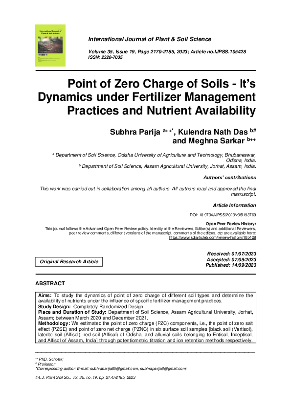 (PDF) Point of Zero Charge of Soils - It’s Dynamics under Fertilizer ...