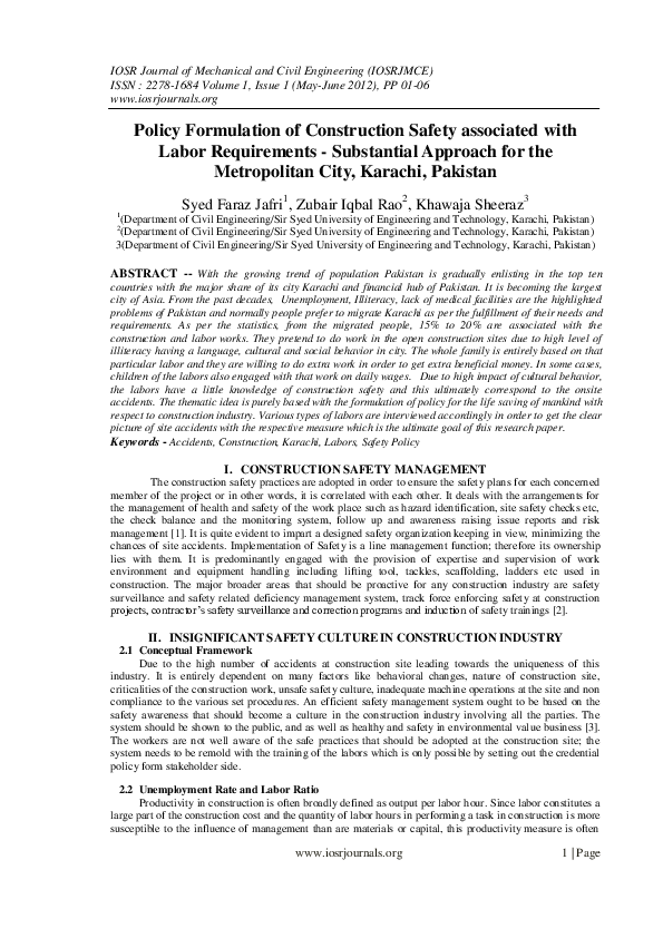 (PDF) Policy Formulation of Construction Safety associated with Labor ...