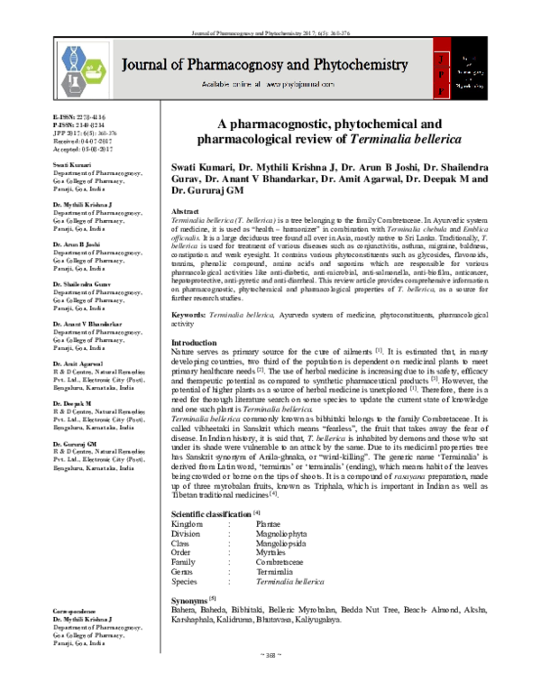 (PDF) A pharmacognostic, phytochemical and pharmacological review of Terminalia bellerica