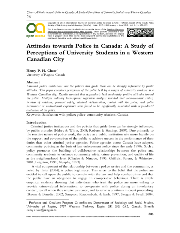 (PDF) Attitudes towards Police in Canada: A Study of Perceptions of ...