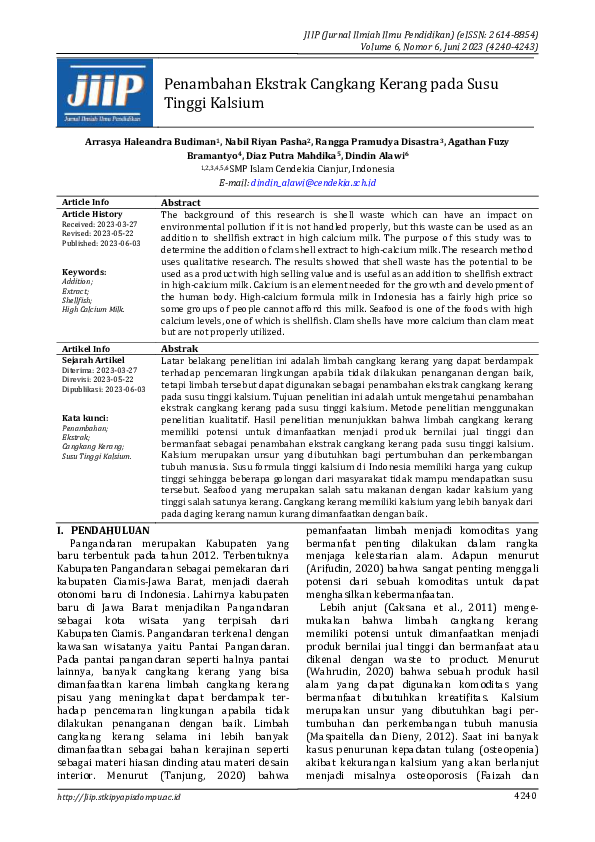(PDF) Penambahan Ekstrak Cangkang Kerang pada Susu Tinggi Kalsium