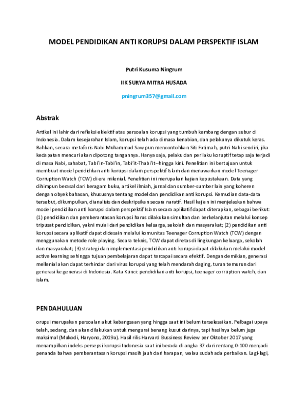 (DOC) MODEL PENDIDIKAN ANTI KORUPSI DALAM PERSPEKTIF ISLAM