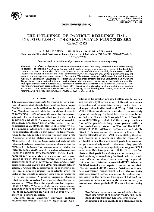 (PDF) The influence of particle residence time distribution on the reactivity in fluidized bed ...