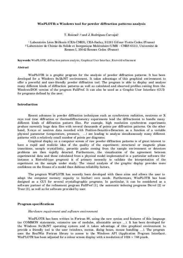 (PDF) WinPLOTR: A Windows Tool for Powder Diffraction Pattern Analysis