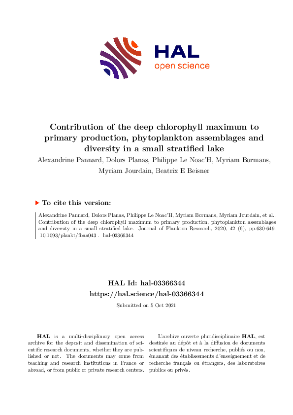 (PDF) Contribution of the deep chlorophyll maximum to primary ...