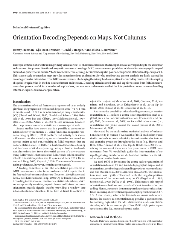 (PDF) Orientation Decoding Depends on Maps, Not Columns