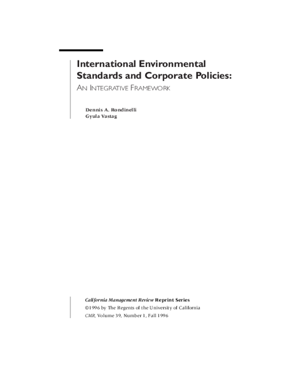 (PDF) International Environmental Standards and Corporate Policies: An ...