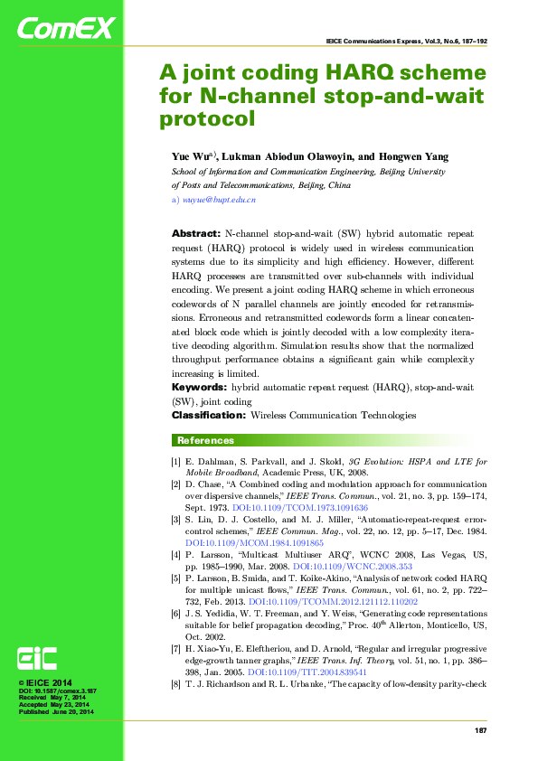 (PDF) A joint coding HARQ scheme for N-channel stop-and-wait protocol