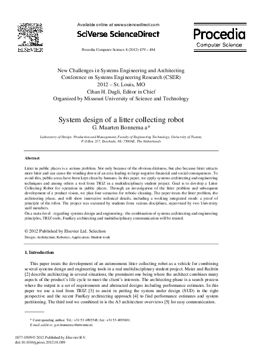 (PDF) System design of a litter collecting robot