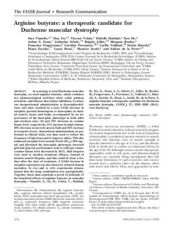 (PDF) Arginine butyrate: a therapeutic candidate for Duchenne muscular ...