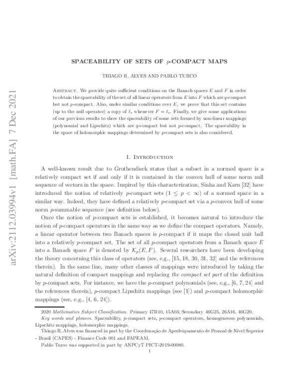 (PDF) Spaceability of sets of p-compact maps