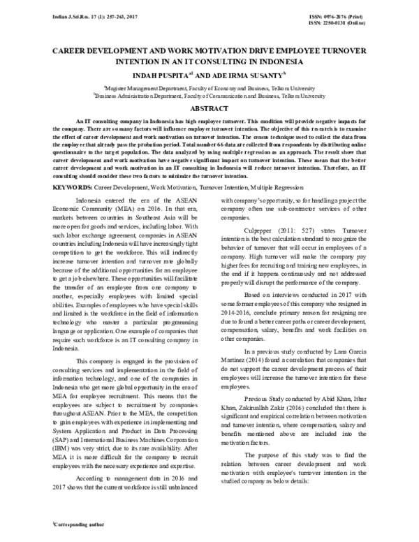 (PDF) Career Development and Work Motivation Drive Employee Turnover Intention in an It ...