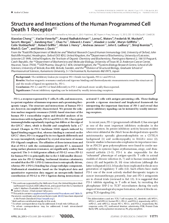 (PDF) Structure and Interactions of the Human Programmed Cell Death 1 Receptor | Alistair Henry ...