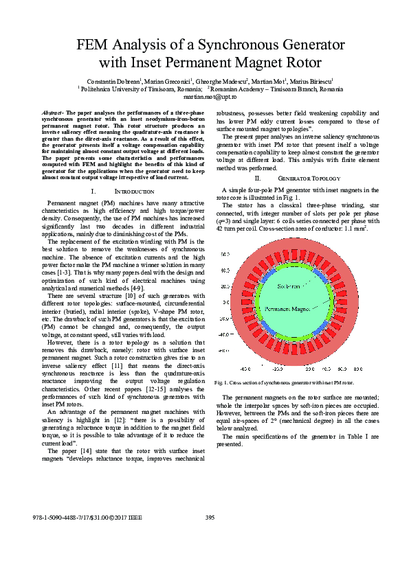 Pdf Fem Analysis Of A Synchronous Generator With Inset Permanent Magnet Rotor