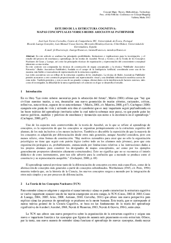 (PDF) Estudio de la Estructura Cognitiva: Mapas Conceptuales Versus ...