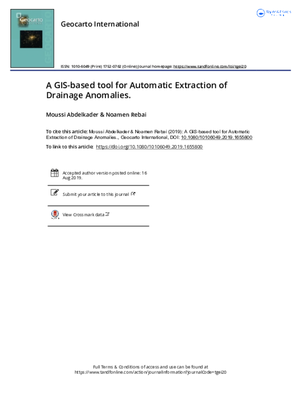 (PDF) A GIS-based tool for automatic extraction of drainage anomalies. A case study of enfidha ...