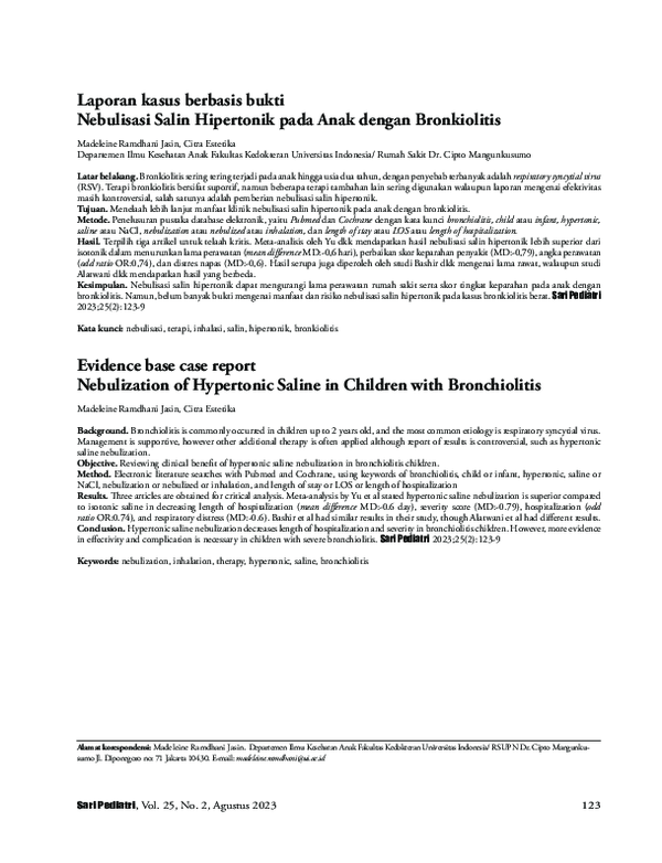 (PDF) Nebulisasi Salin Hipertonik pada Anak dengan Bronkiolitis