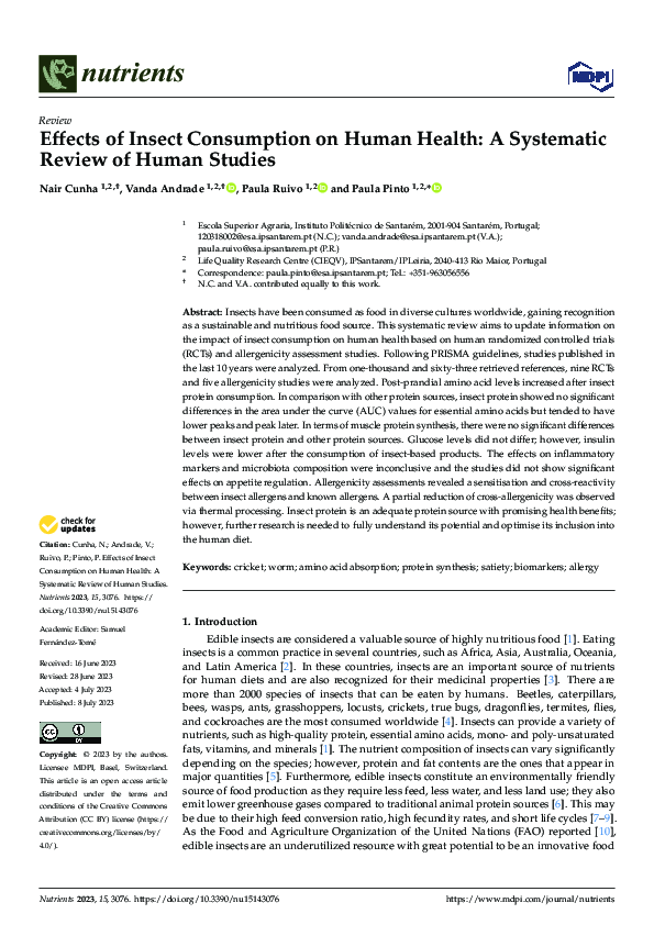 (PDF) Effects of Insect Consumption on Human Health: A Systematic ...