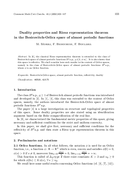 (PDF) Riesz Theorem in Besicovitch-Orlicz Spaces of Almost Periodic Functions