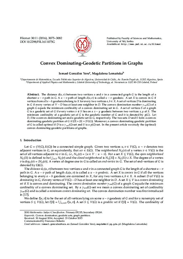 (PDF) Convex dominating-geodetic partitions in graphs | Magdalena Lemańska - Academia.edu