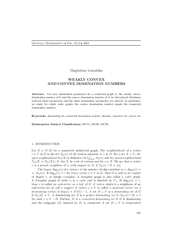 (PDF) Weakly Convex and Convex Domination Numbers in Graphs