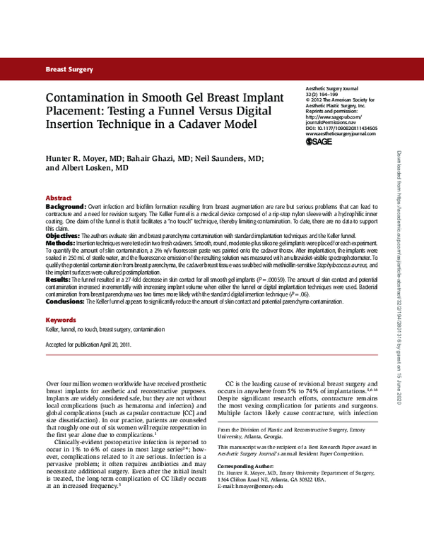 (PDF) Contamination in Smooth Gel Breast Implant Placement: Testing a ...