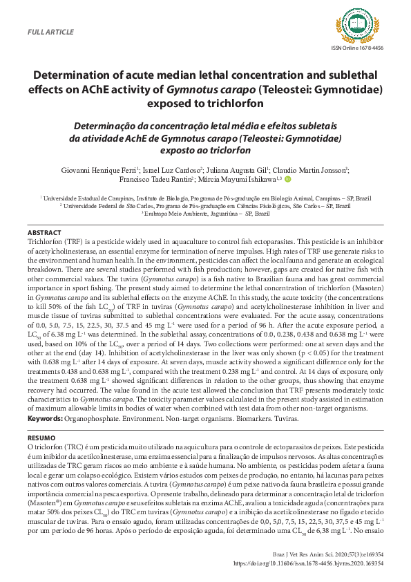 (PDF) Determination of acute median lethal concentration and sublethal ...