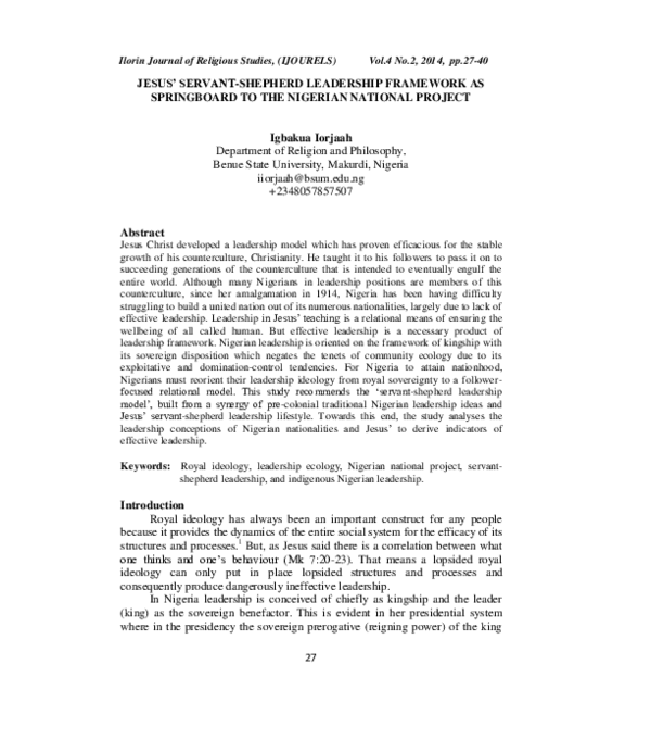 (PDF) Jesus’ Servant-Shepherd Leadership Framework as Springboard to ...