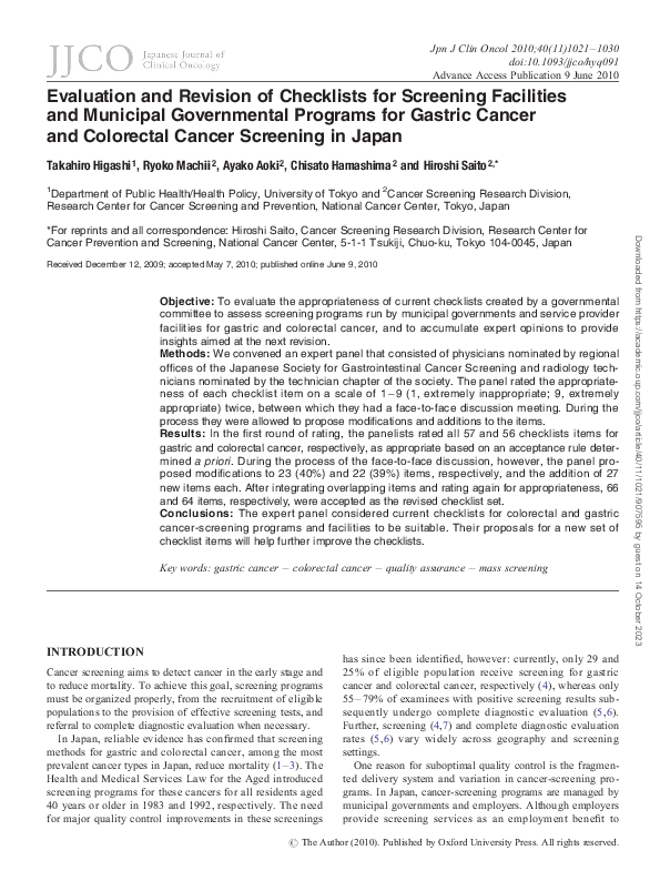 (PDF) Evaluation and Revision of Checklists for Screening Facilities ...