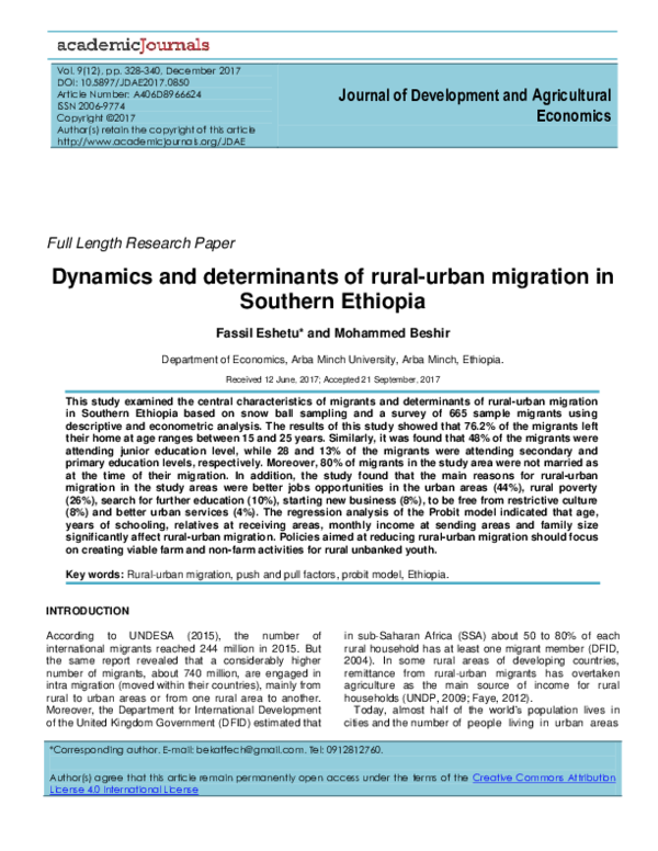 (PDF) Rural-Urban Migration in Southern Ethiopia