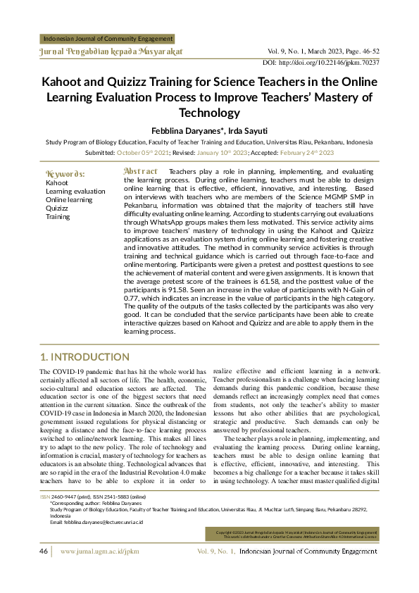 (PDF) Kahoot and Quizizz Training for Teachers in the Online Learning Evaluation Process