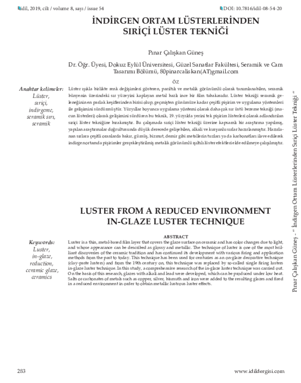 (PDF) Luster from a Reduced Environment In-Glaze Luster Technique