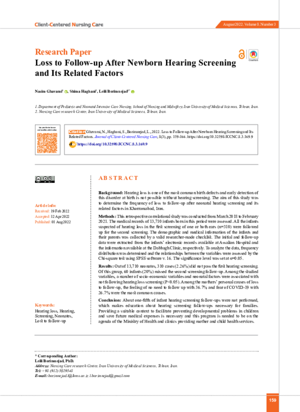 (PDF) Loss to Follow-up After Newborn Hearing Screening and Its Related ...