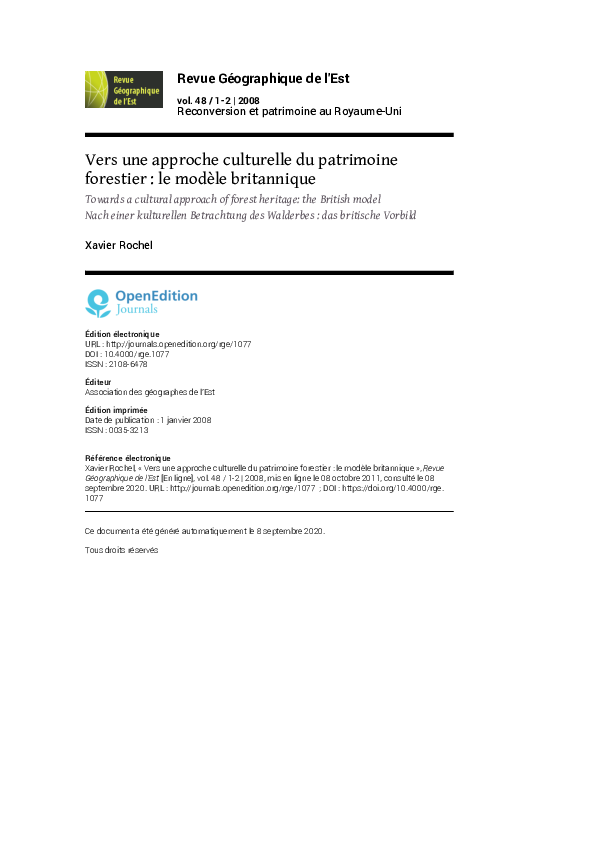 (PDF) Vers une approche culturelle du patrimoine forestier : le modèle ...