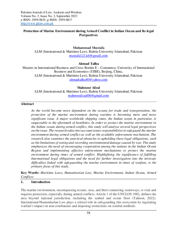 (PDF) Protection of Marine Environment during Armed Conflict in Indian ... (PDF) Protection of Marine Environment during Armed Conflict in Indian ...
