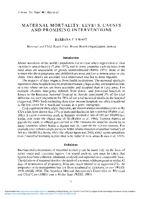 (PDF) Maternal mortality: levels, causes and promising interventions