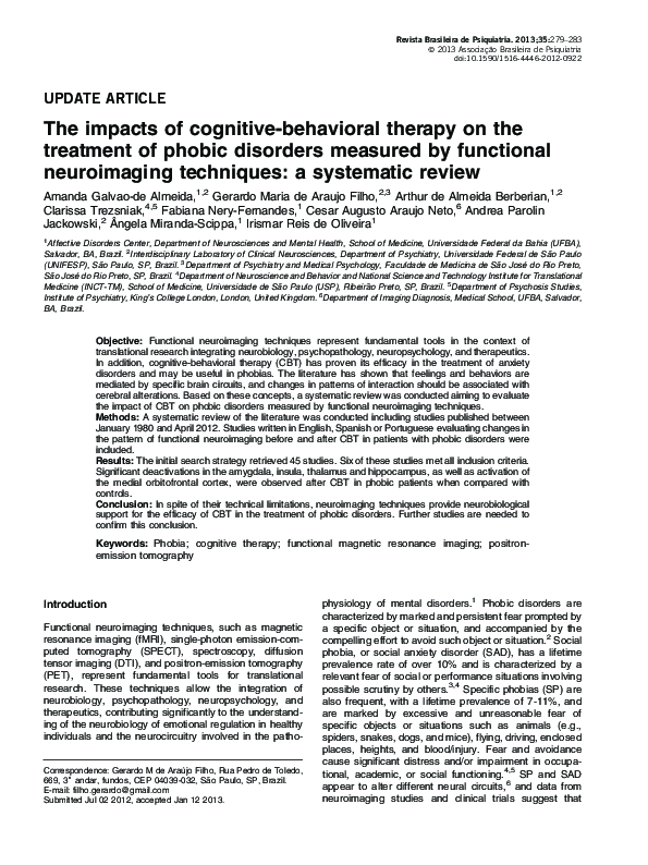 (PDF) The impacts of cognitive-behavioral therapy on the treatment of phobic disorders measured ...