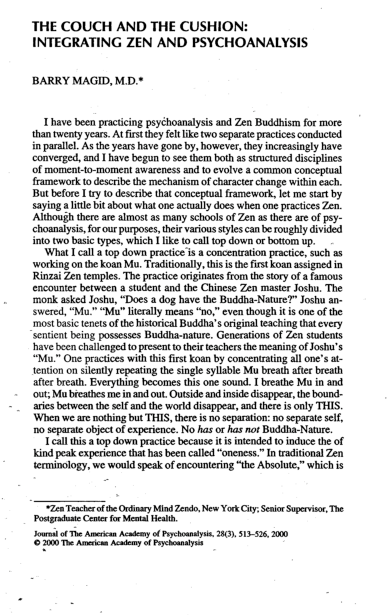 (PDF) The Couch and the Cushion: Integrating Zen and Psychoanalysis