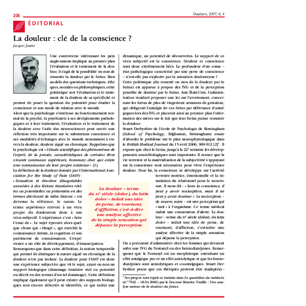 (PDF) La douleur : clé de la conscience