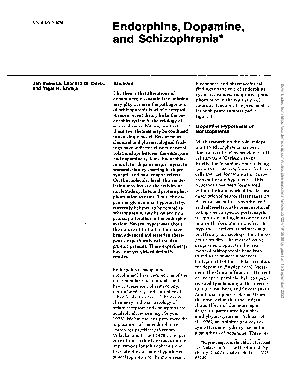 (PDF) Endorphins, Dopamine, and Schizophrenia*