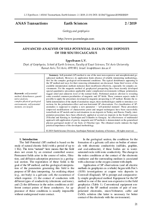 (PDF) ANAS Transactions Earth Sciences 2 / 2019