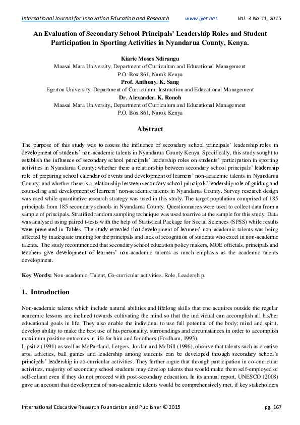 (PDF) An Evaluation of Secondary School Principals Leadership Roles and ...
