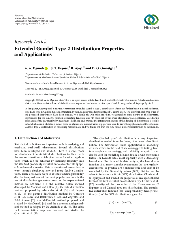 (PDF) Extended Gumbel Type-2 Distribution: Properties and Applications