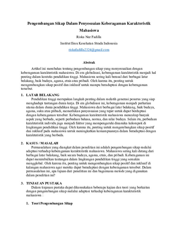 (DOC) Pengembangan Sikap Dalam Penyesuaian Keberagaman Karakteristik Mahasiswa