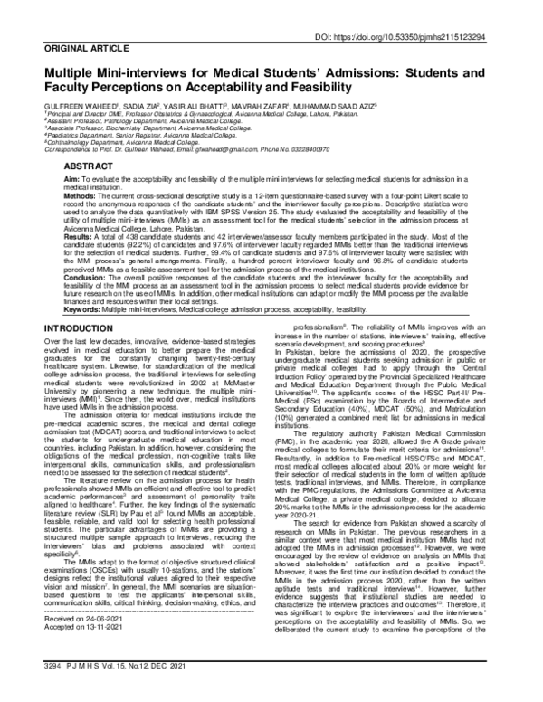 (PDF) Multiple Mini-interviews for Medical Students’ Admissions ...