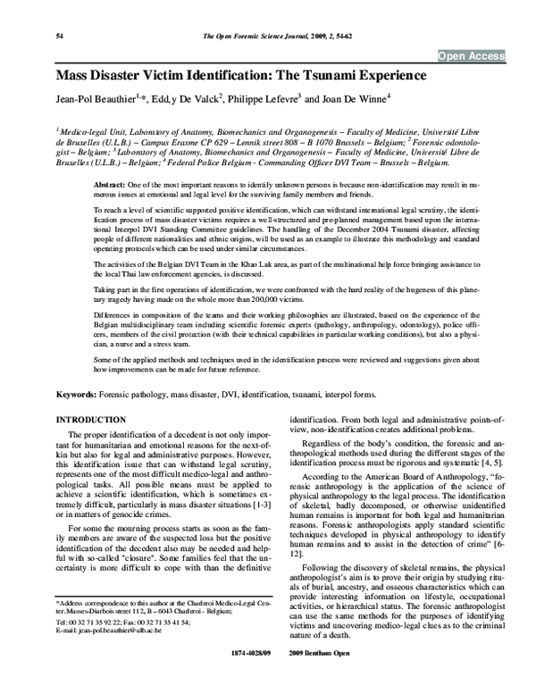 (PDF) Mass Disaster Victim Identification: The Tsunami Experience ...
