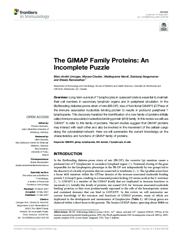 (PDF) The GIMAP Family Proteins: An Incomplete Puzzle